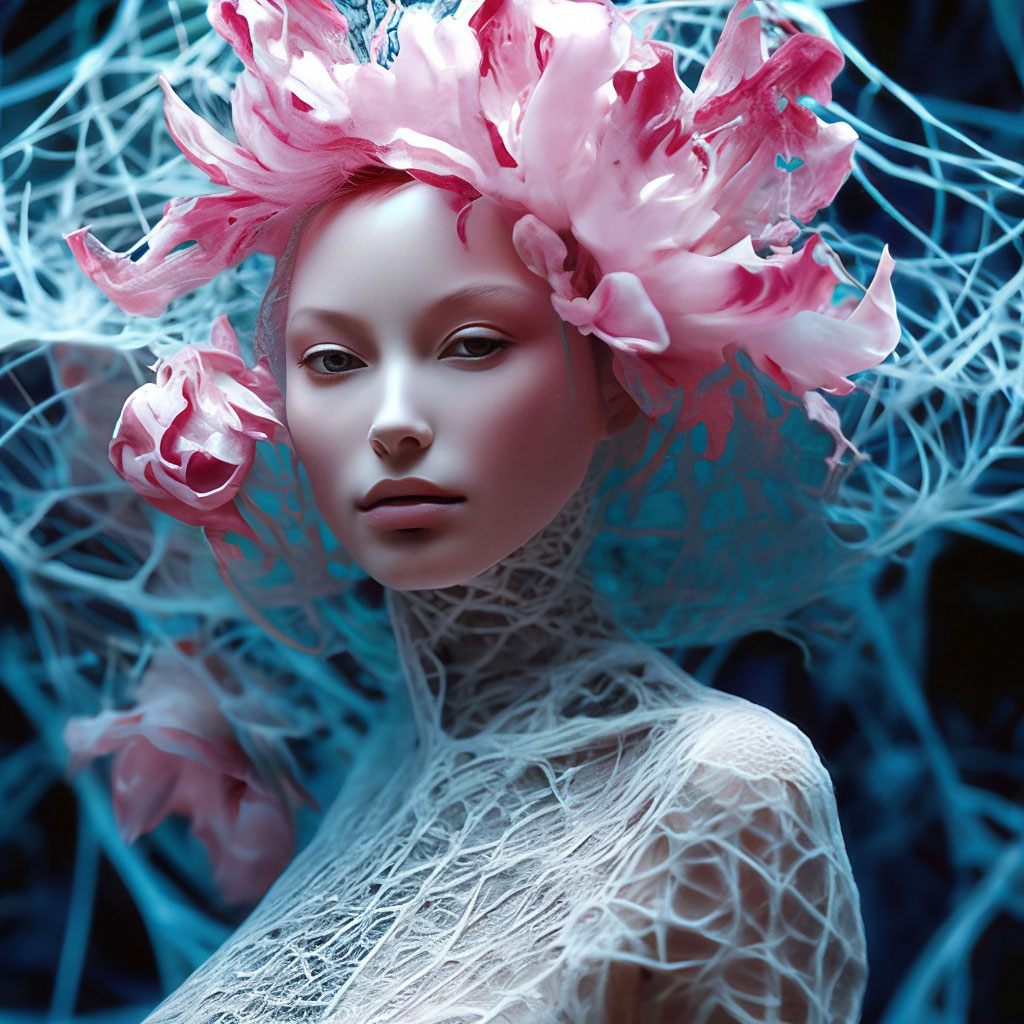 "Model Esdes, amorphousness, pink peony, frontal space abstraction ...