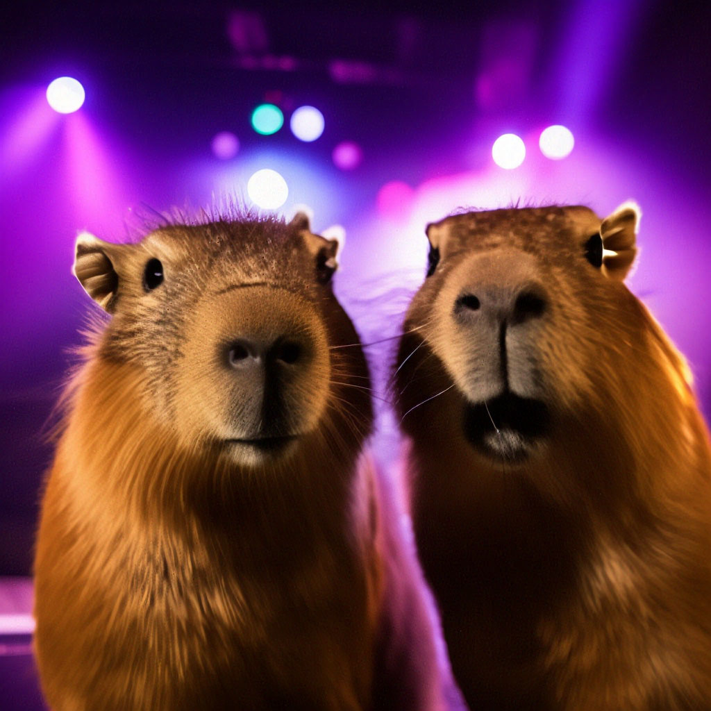 "Capybara style selfie at the disco" — image created in Shedevrum