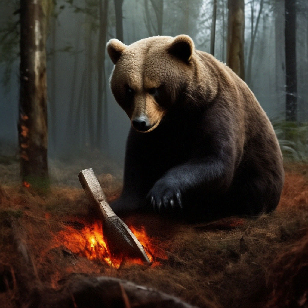 "The bear buried the hatchet" — image created in Shedevrum