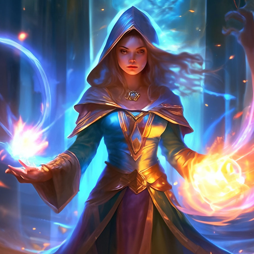 "The Enchantress 🔮 A young enchantress stands amidst a mist of spells ...