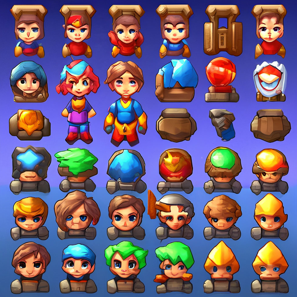 "Set of sprites for 2D hero game, 4k, …" — image created in Shedevrum