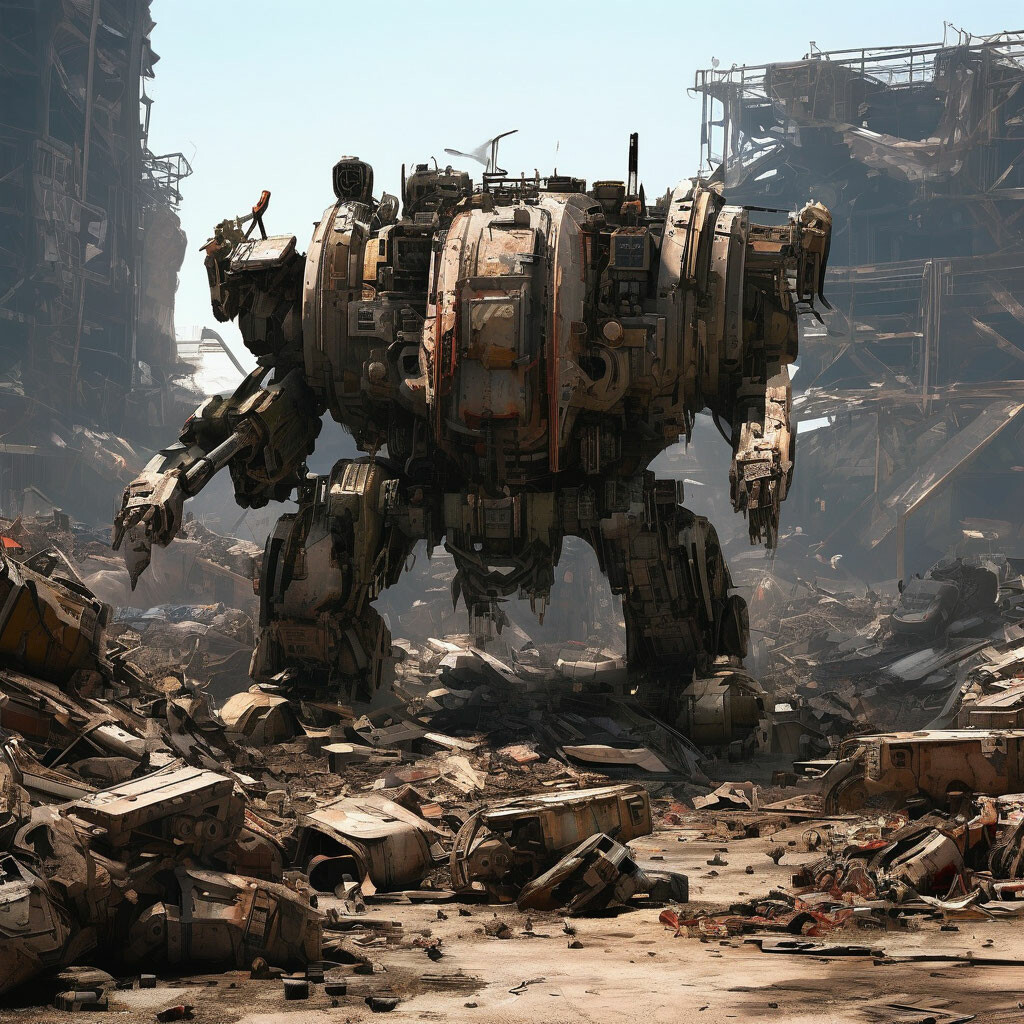 "A cemetery of mechs, combat mechanical vehicles. There are a lot of ...
