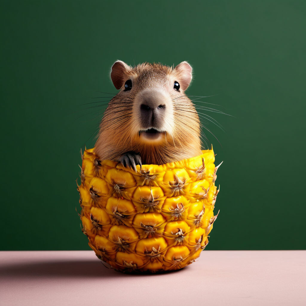 "Capybara in pineapple" — image created in Shedevrum