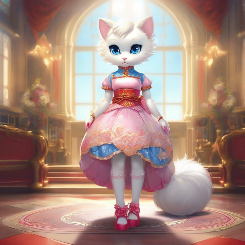 "An anthromorphic, furry kitty with a semi-tight Chinese dress. Blue ...