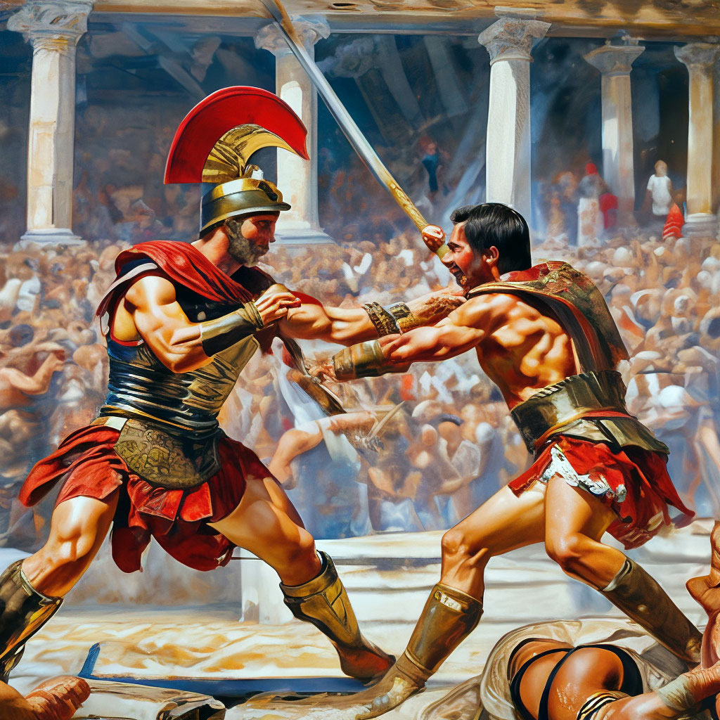"🔥🔥🔥🔥 Spartacus is fighting against Thrax in the amphitheater arena A ...