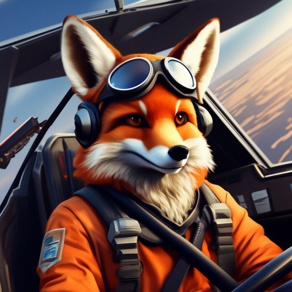 "The fox is a fighter pilot" — image created in Shedevrum