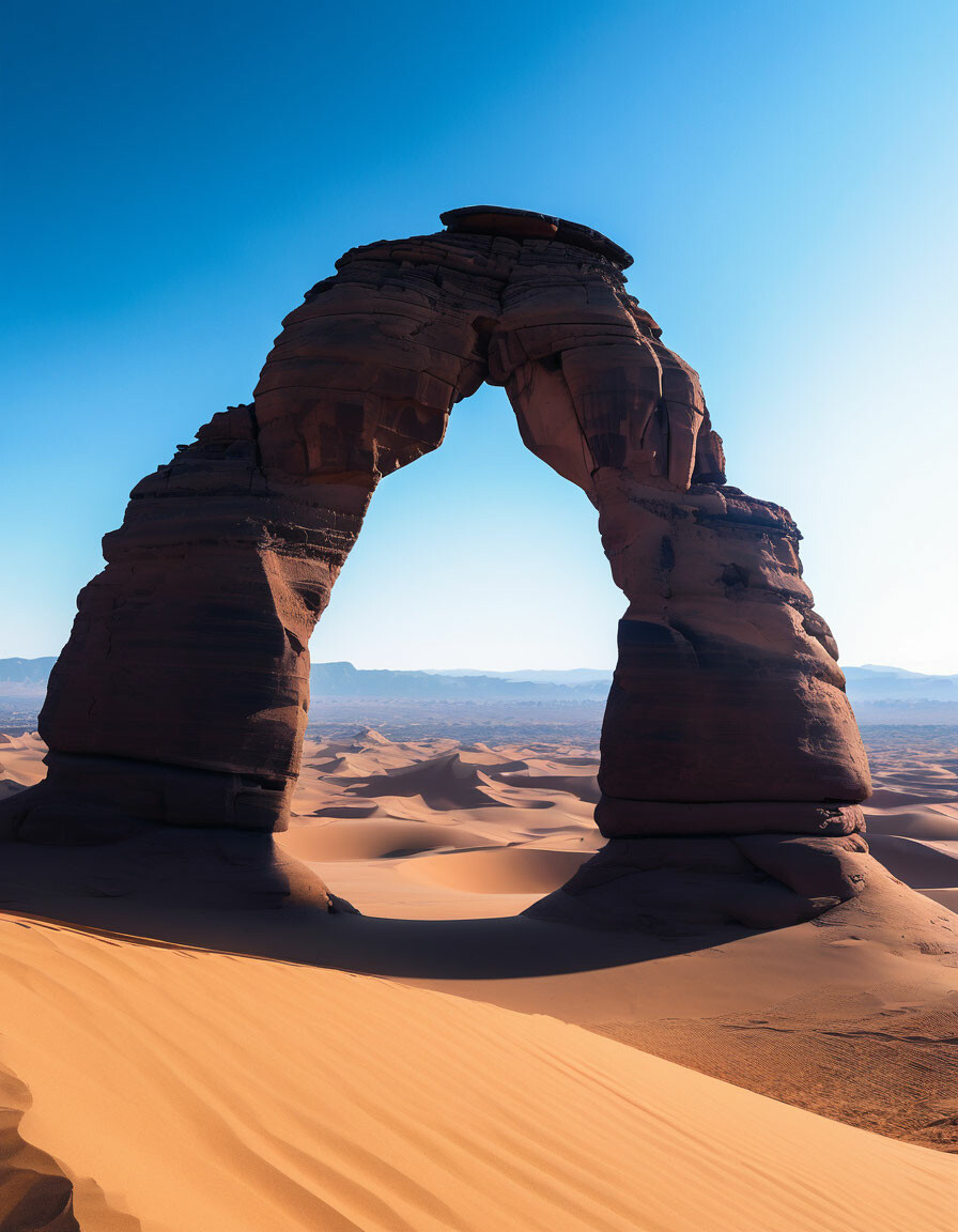 "Giant stone arches towering over …" — image created in Shedevrum