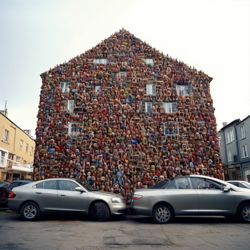 "A house made of people a world made …" — image created in Shedevrum