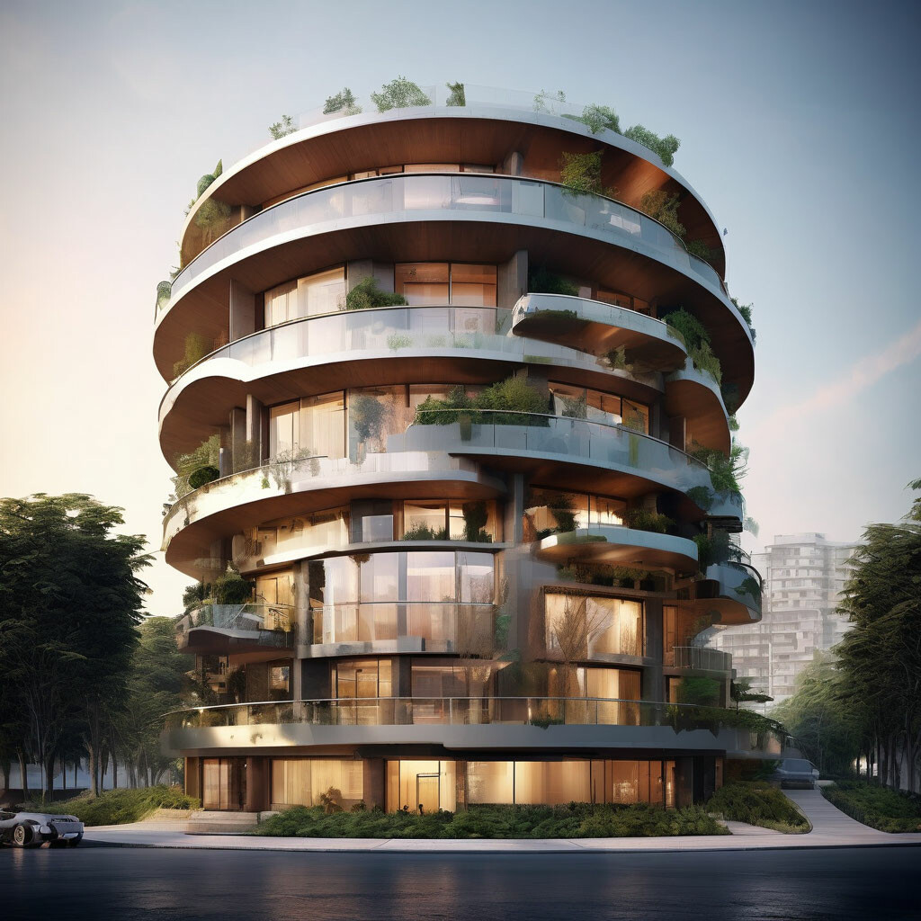 "Round apartment building" — image created in Shedevrum