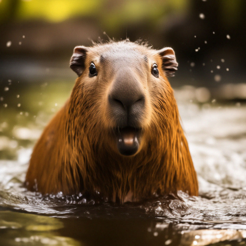 "The capybara is raging in the water" — image created in Shedevrum