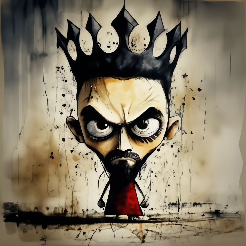 "Funky cartoon, little evil tsar Leonid, big head, big eyes, Watercolor ...
