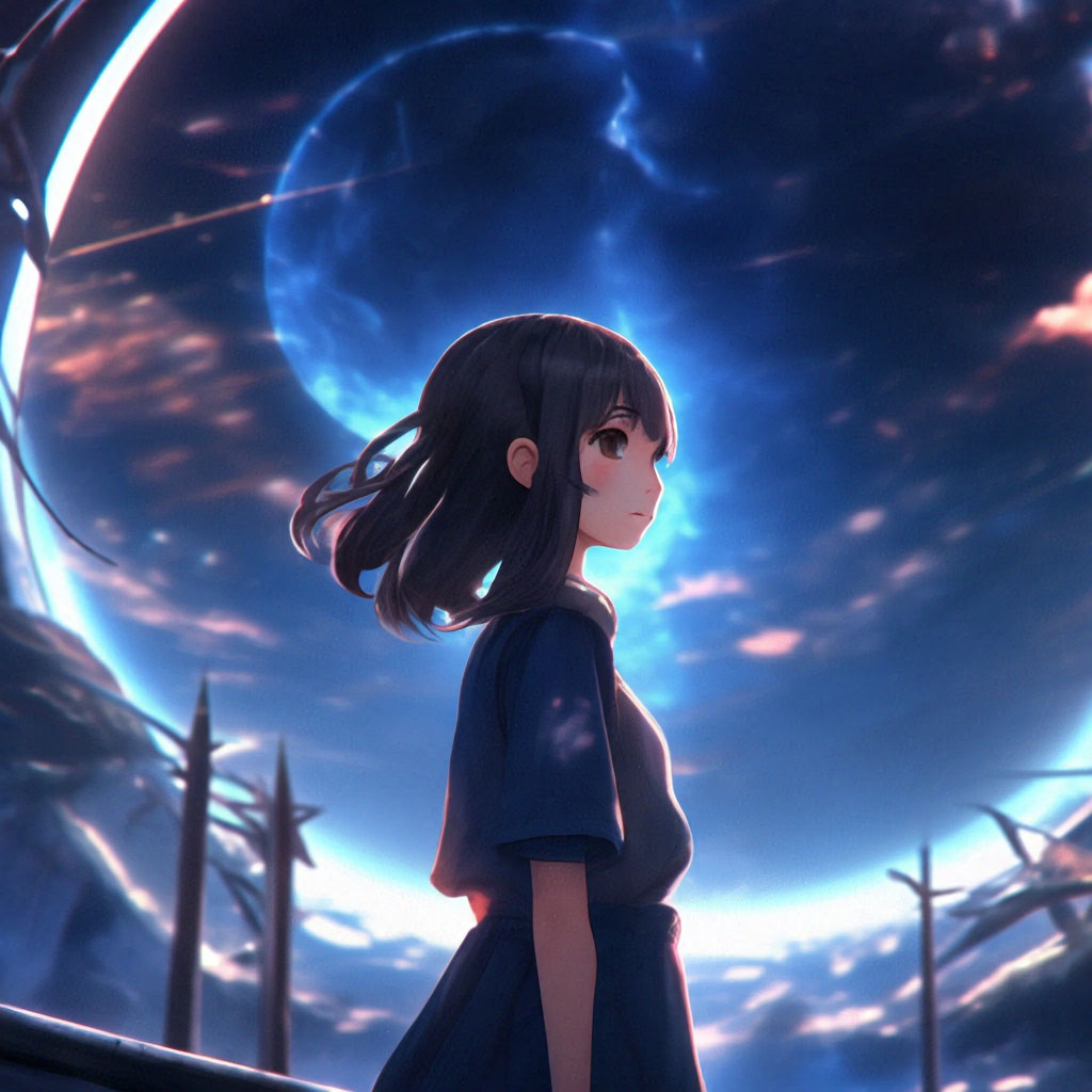 "Anime girl looks into the void" — image created in Shedevrum