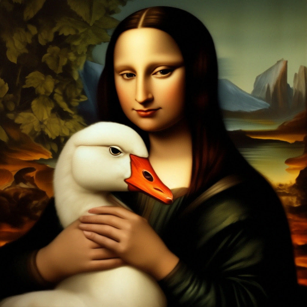 "#Goose Painting, Mona Lisa holding a white goose in her arms" — image ...