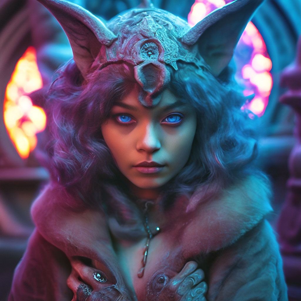 "Dark. Portrait of an alien furry gargoyle girl. The multiverse. The ...