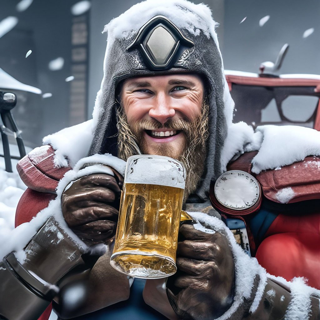 "😂 A superhero Thor from Marvel, smiling, pulls a mug of beer into the ...