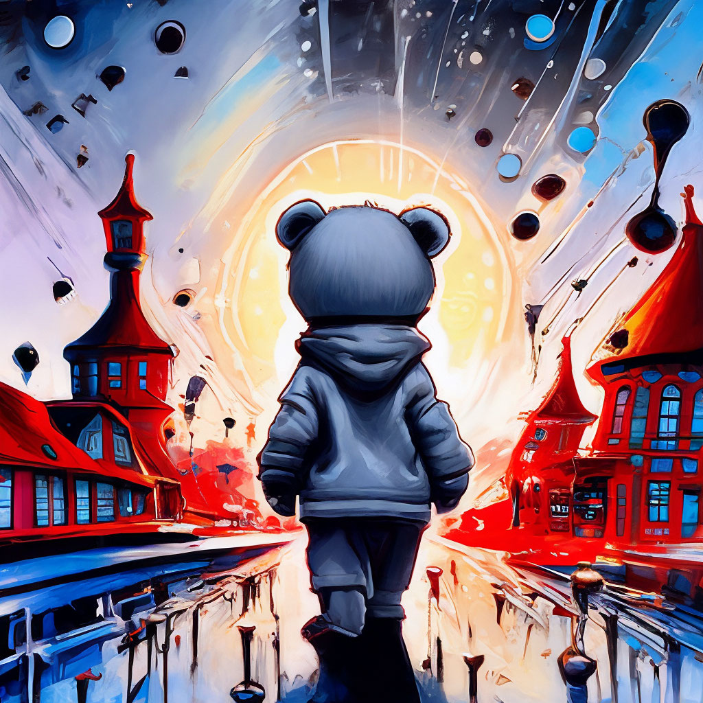"Bow-wow oil,gloss,in the style of Tim Burton sketching, comic art ...