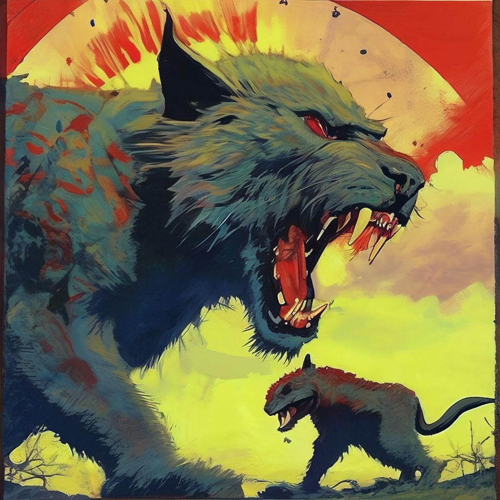 "NecroArt: Hungry saber-toothed cat, ogre, horror, dread, fear ...