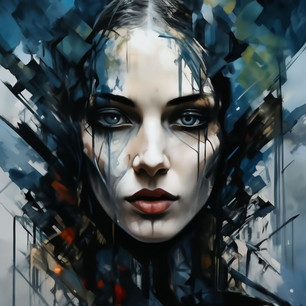 "Zanburg, women face, geometry, egregore, grunge, tetrarch mourning ...