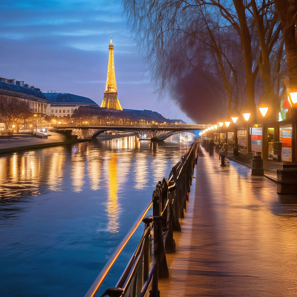 "February.. Warm evening. Paris. Quay of the Seine. Beautiful view ...