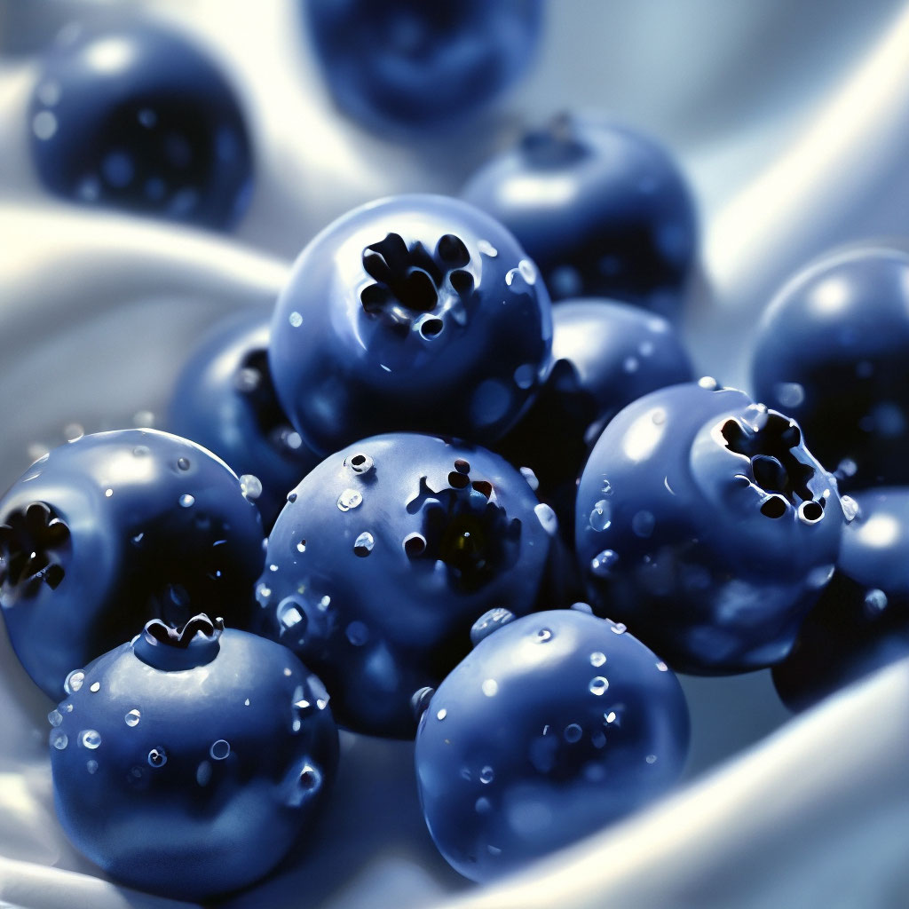"Blueberries on white satin, transparent, aesthetically pleasing ...