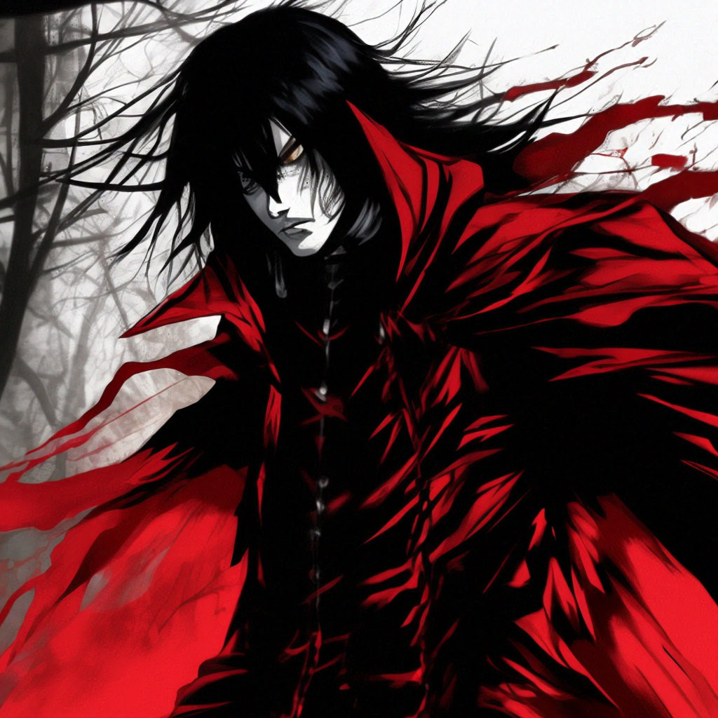 "Alucard,ink outline drawing, detail drawing, watercolor, full-length ...