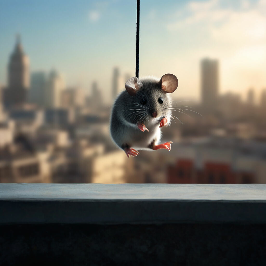 "The mouse hung himself. A computer mouse is hanging on a ledge, double …" — image created in ...