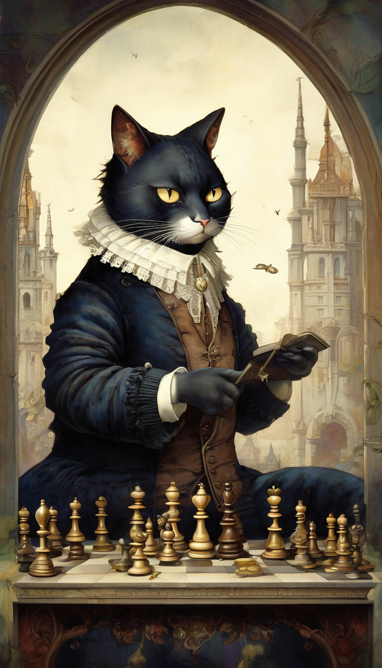 "Fantastic worlds ... An anthropomorphic British aristocrat cat sits in ...