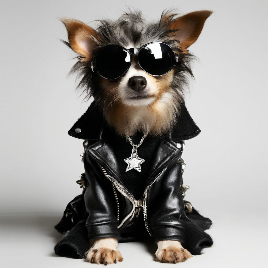 "Rocker dog in clothes" — image created in Shedevrum