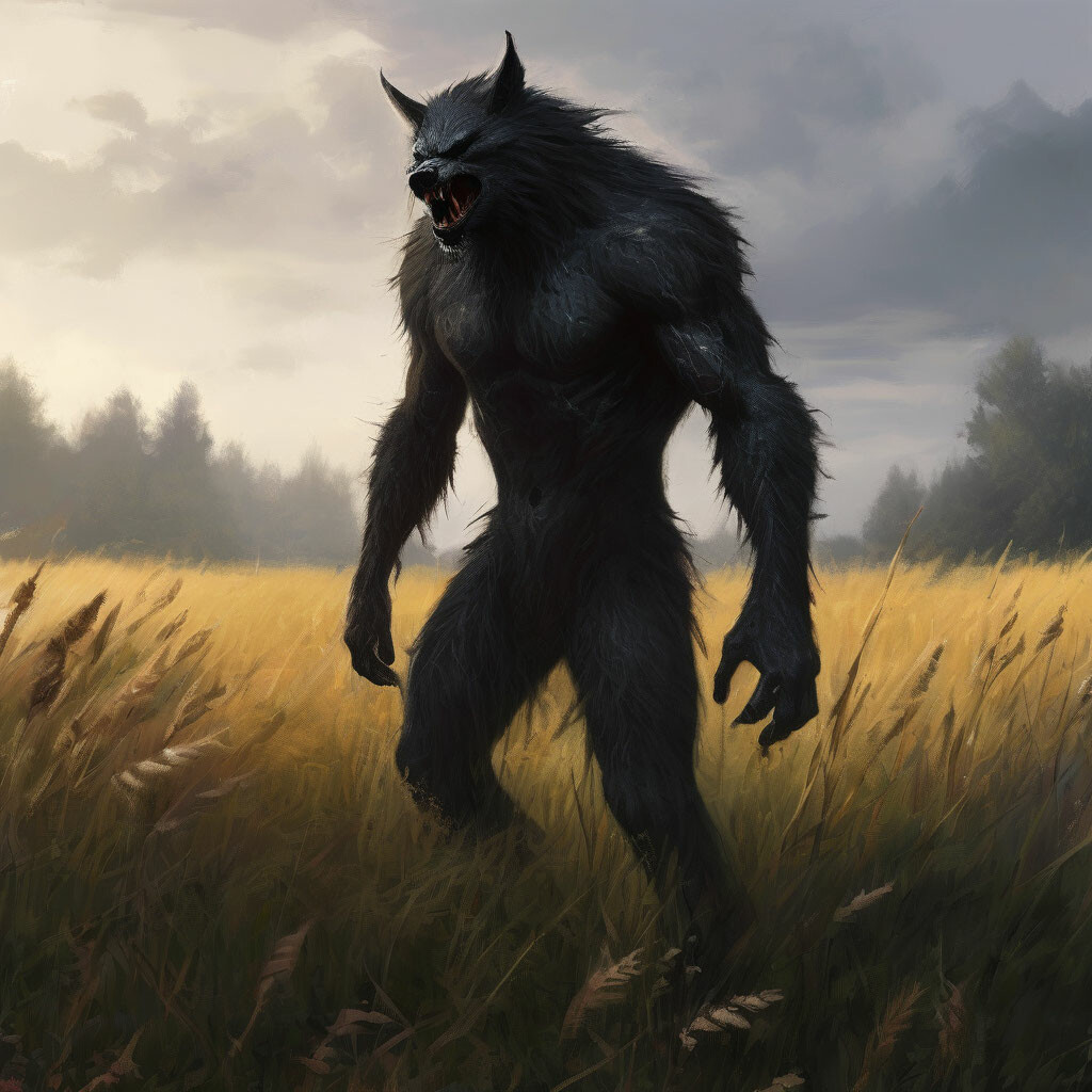 "A werewolf in a field near Avets" — image created in Shedevrum