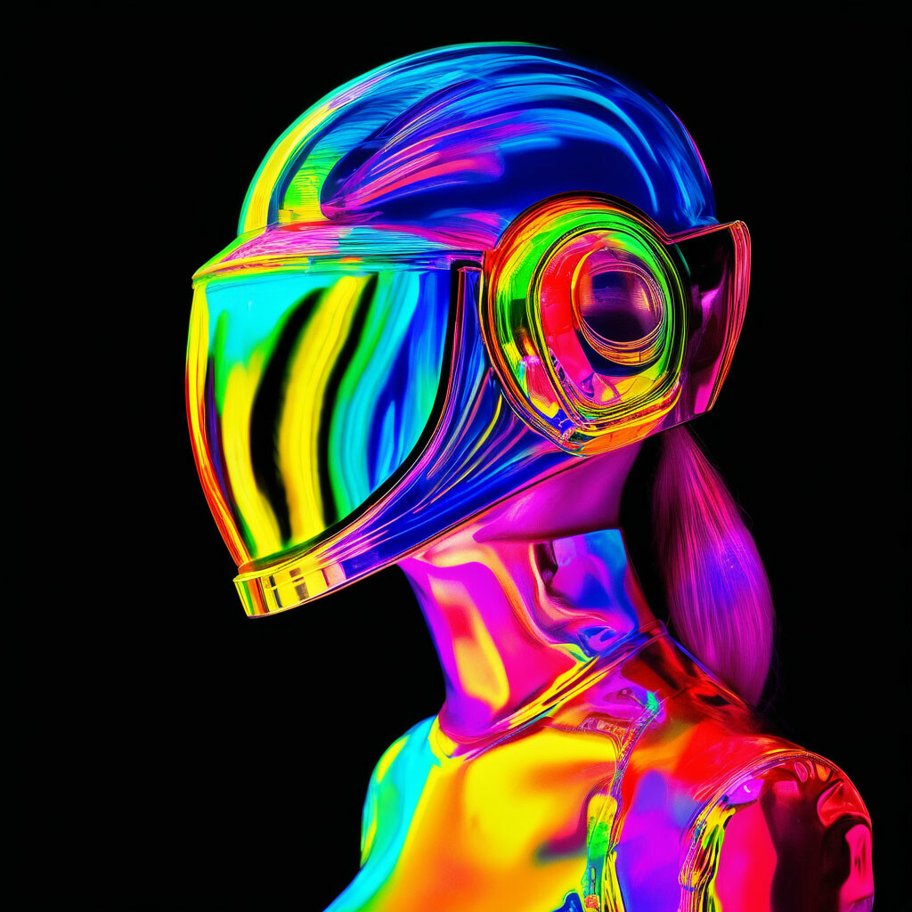"Luminogram woman's daft punk silhouette, volumetric, prismatic art ...