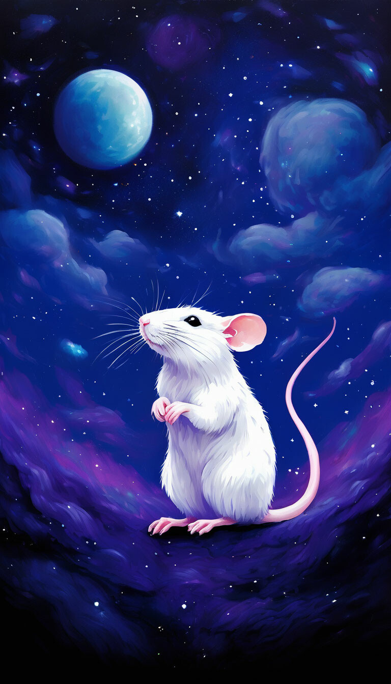 "Dark space, full moon, white rat, …" — image created in Shedevrum