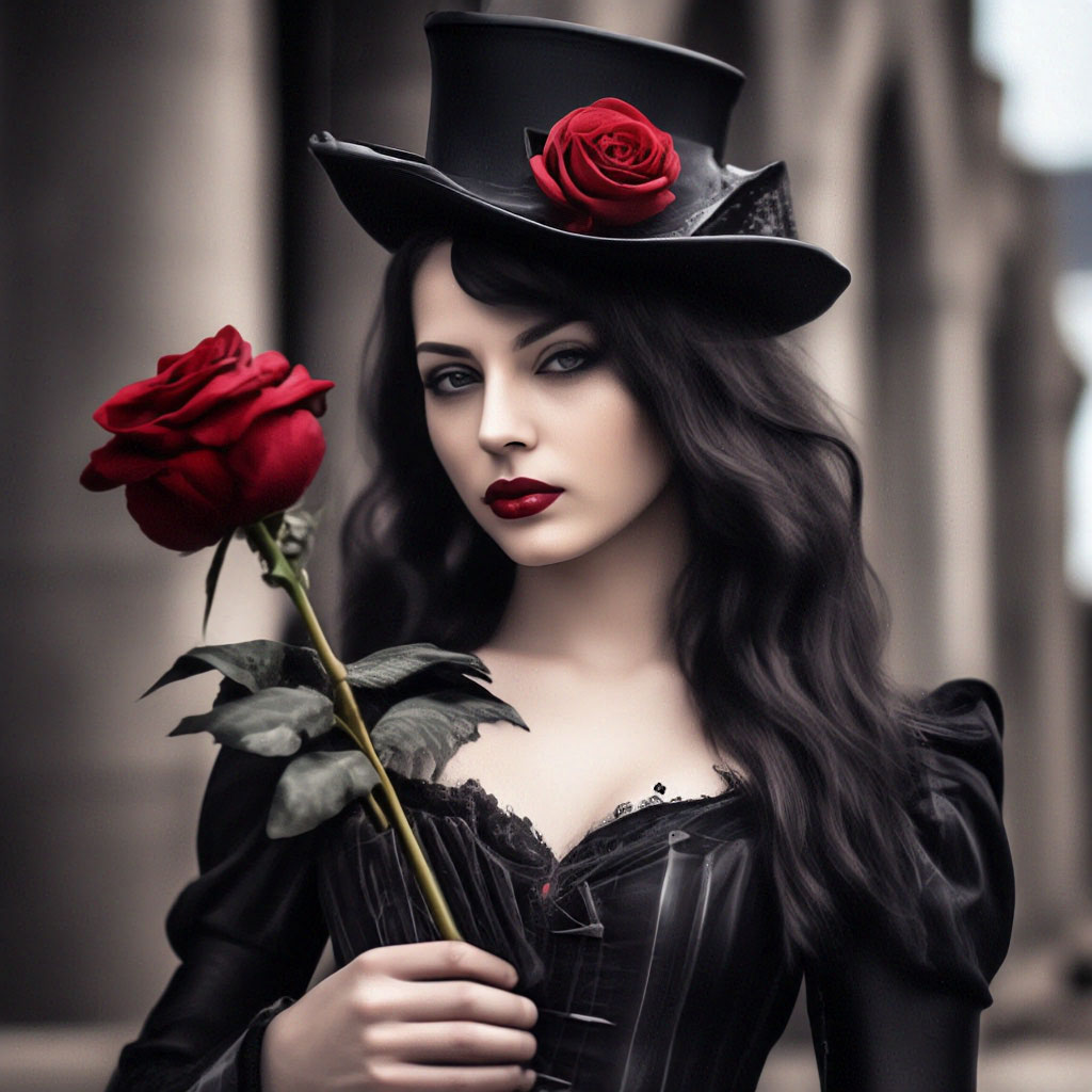 "The black rose is the emblem of sadness, the red rose is the emblem of love." — image created ...