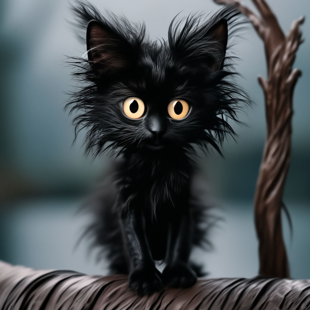 "Funny disheveled skinny shaggy black little kitten Black and white ...