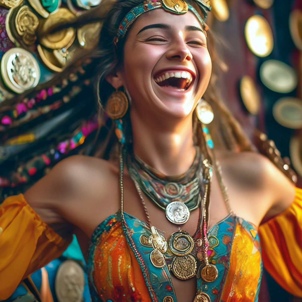 "The picture on the wall is a close-up, in the picture a gypsy girl is ...
