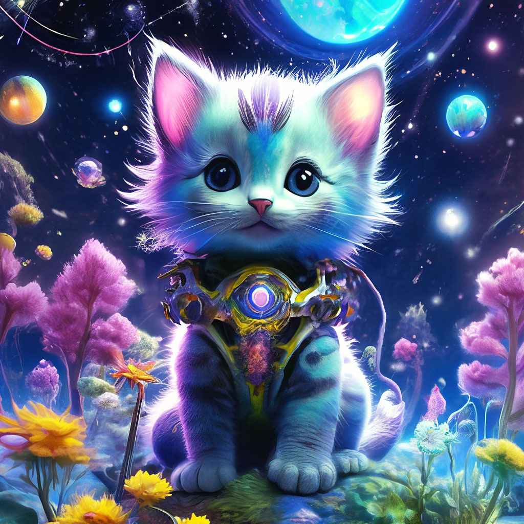 "Alien baby baby cat , fluffy, epic,fabulous, space, hyperrealism ...
