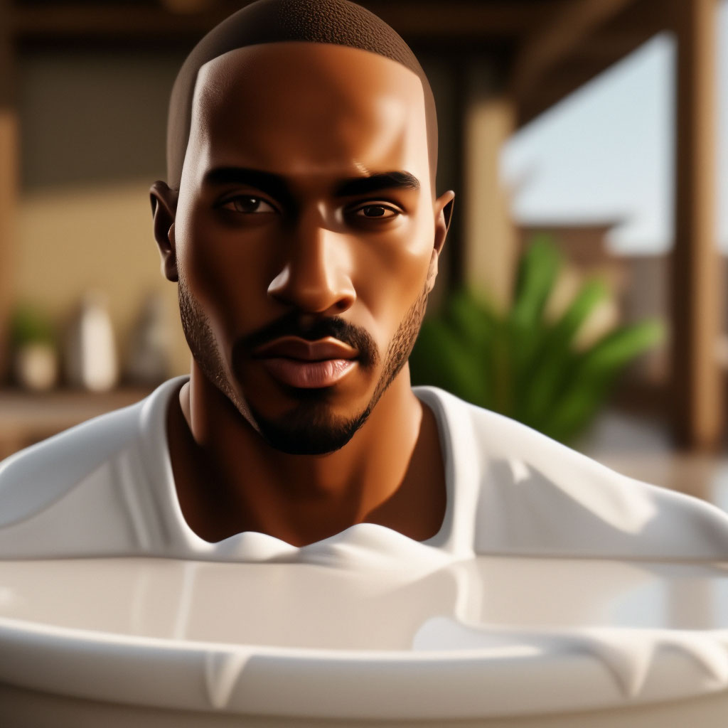 "CJ bathes in milk in GTA San Andres style, beautiful, realistic ...
