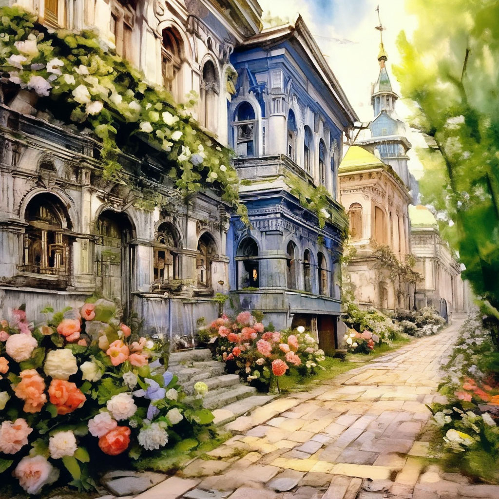 "👌👌👌👌 👌 Russia,Moscow, summer, lane, watercolor+ colored ink ...