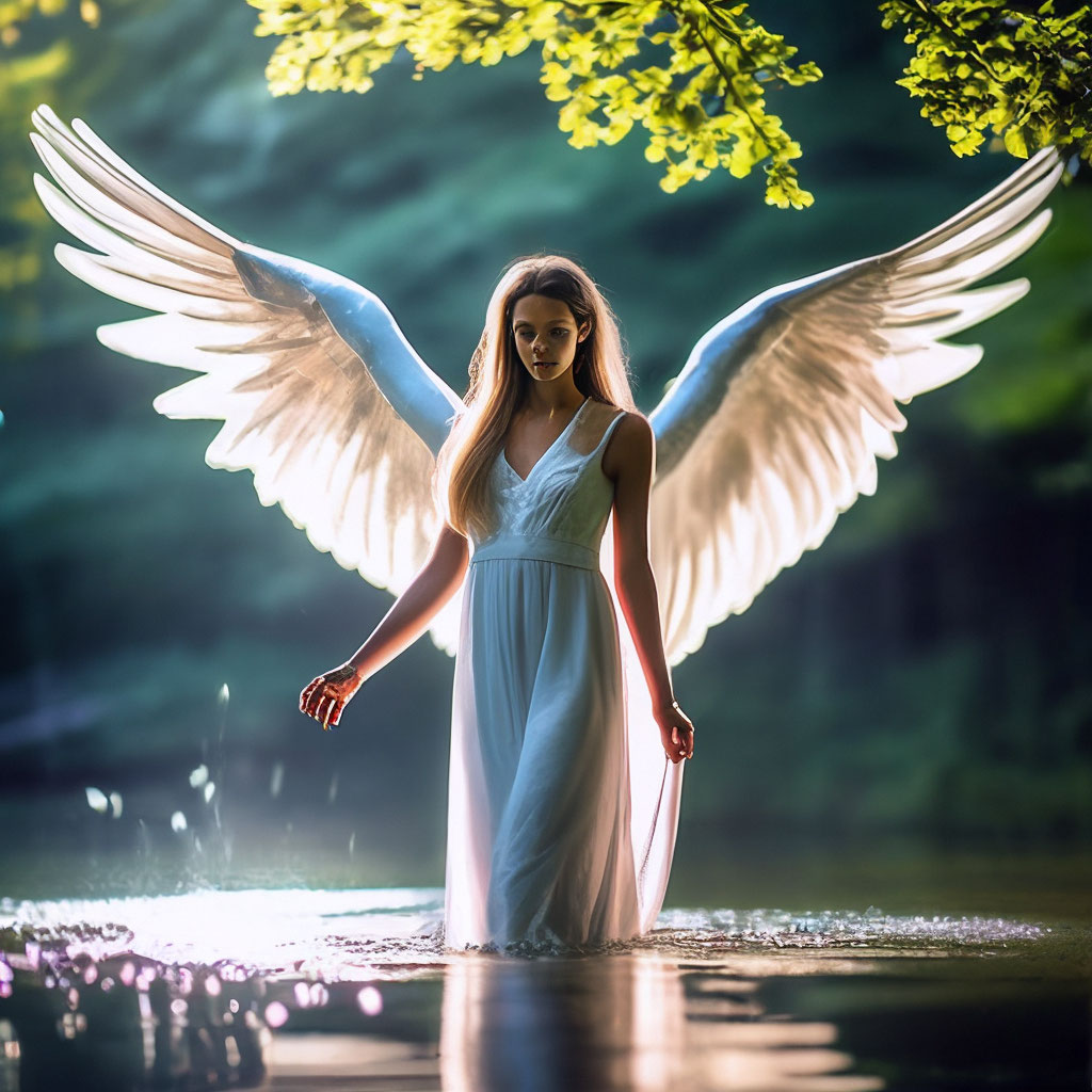 "A gentle angel descends to the water beautifully, bright lighting💗 ...