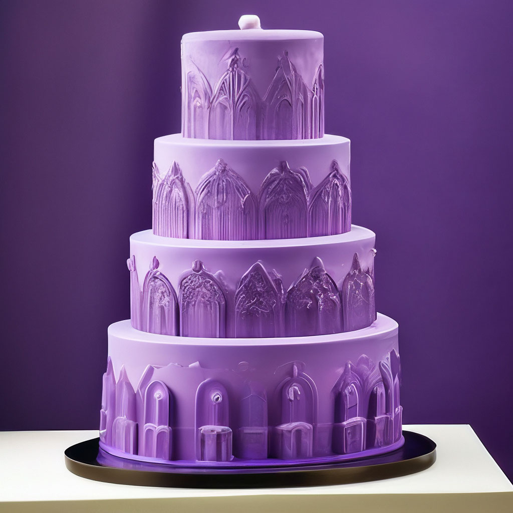 "Five-storey purple cake" — image created in Shedevrum