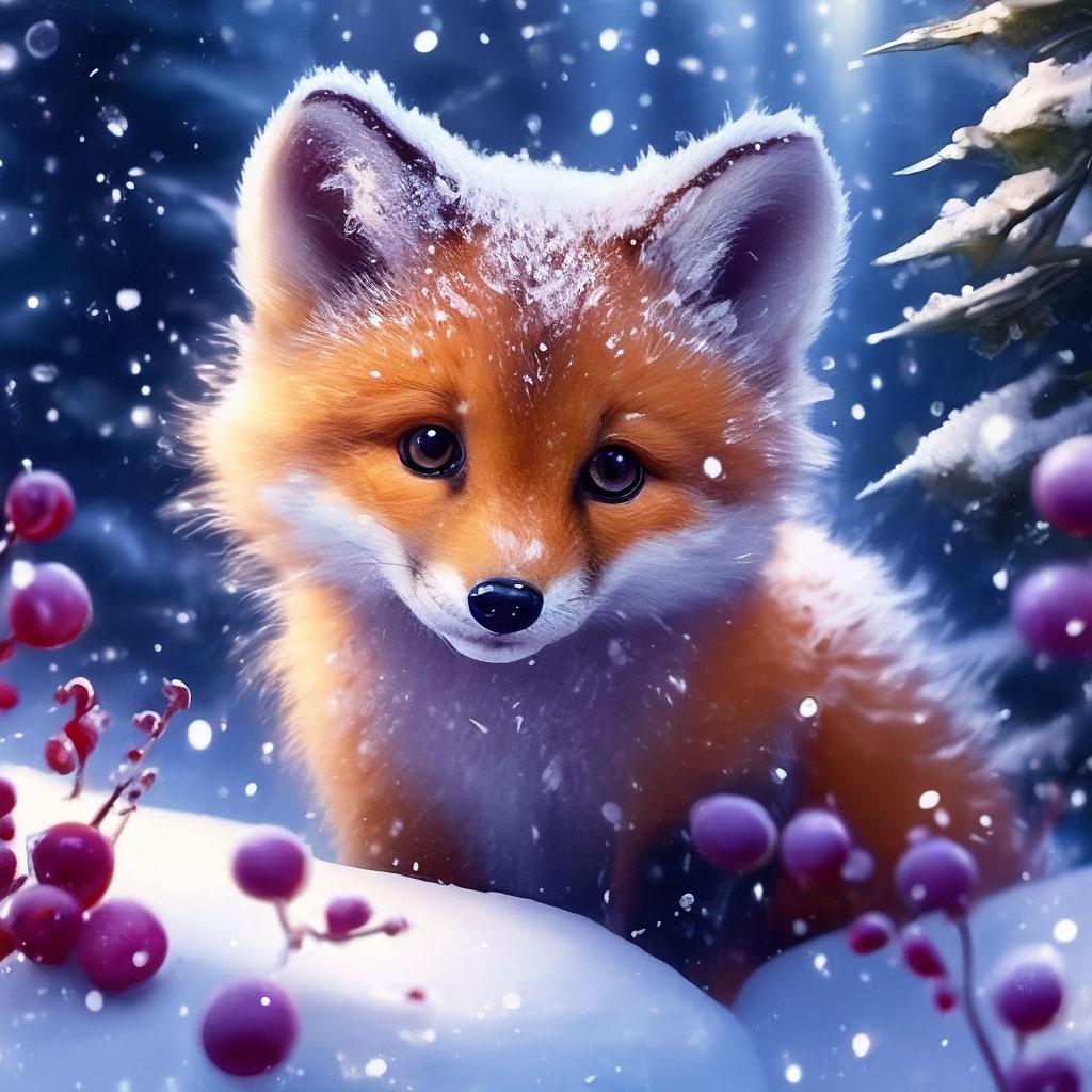 "💖close-up of a small, fluffy, cute fox cub in the forest, photorealism ...