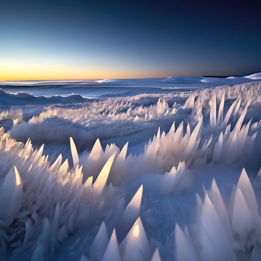 "Delicate transparent ice spindle-shaped crystals and ice dendrites ...