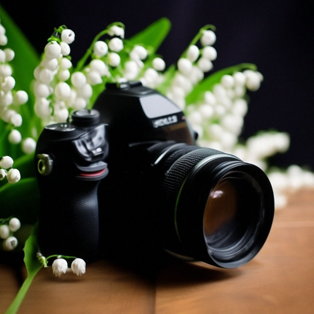 "Flowers lilies of the valley and a DSLR camera and photos" — image ...