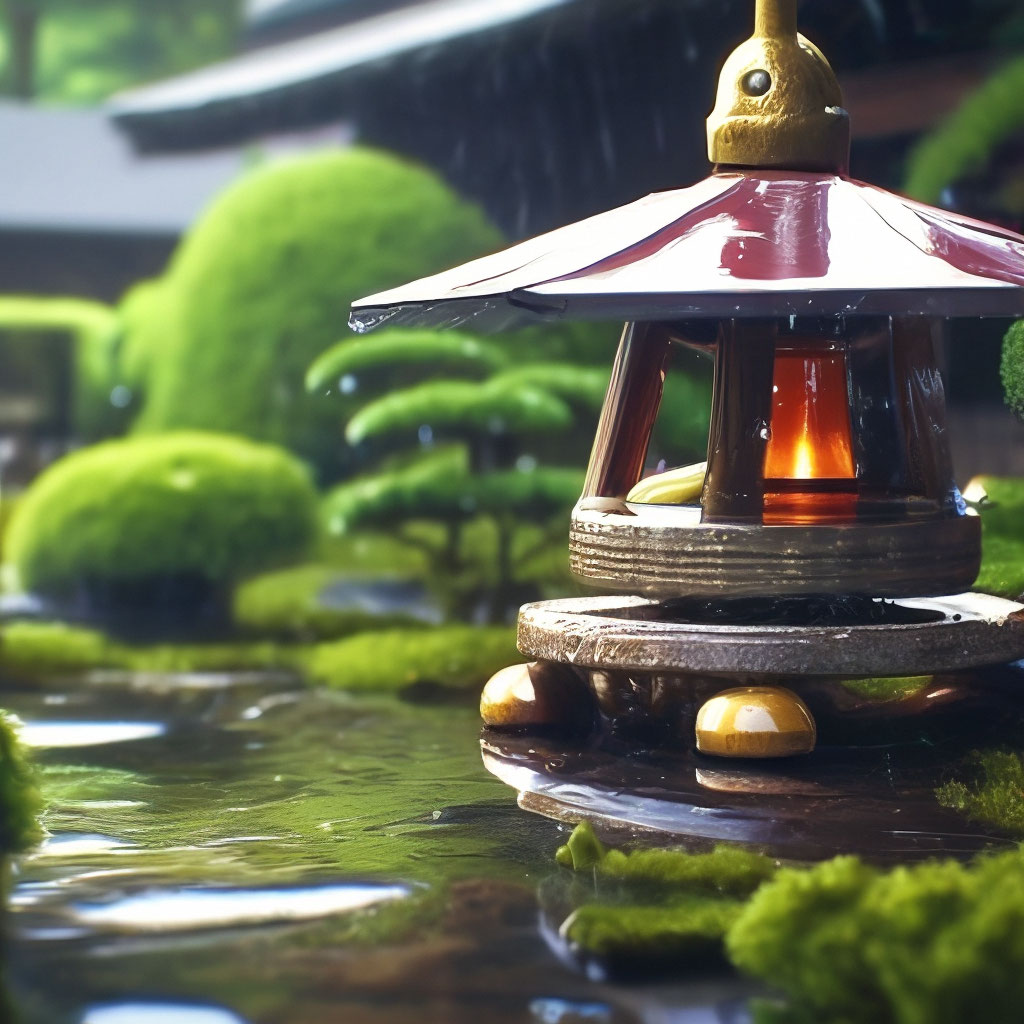 "Japanese garden ,rain, bell, aesthetically pleasing, beautiful ...