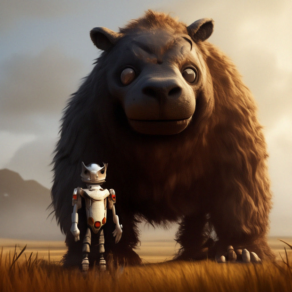 "Friendship of a robot and a beast" — image created in Shedevrum