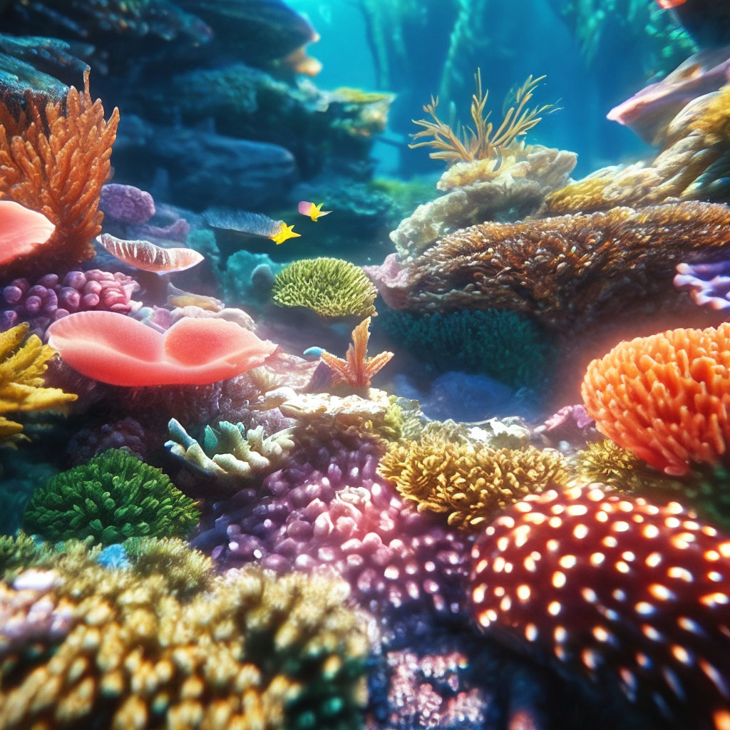 "A mythical oceanic reef made of corals and algae, shells, intricate ...