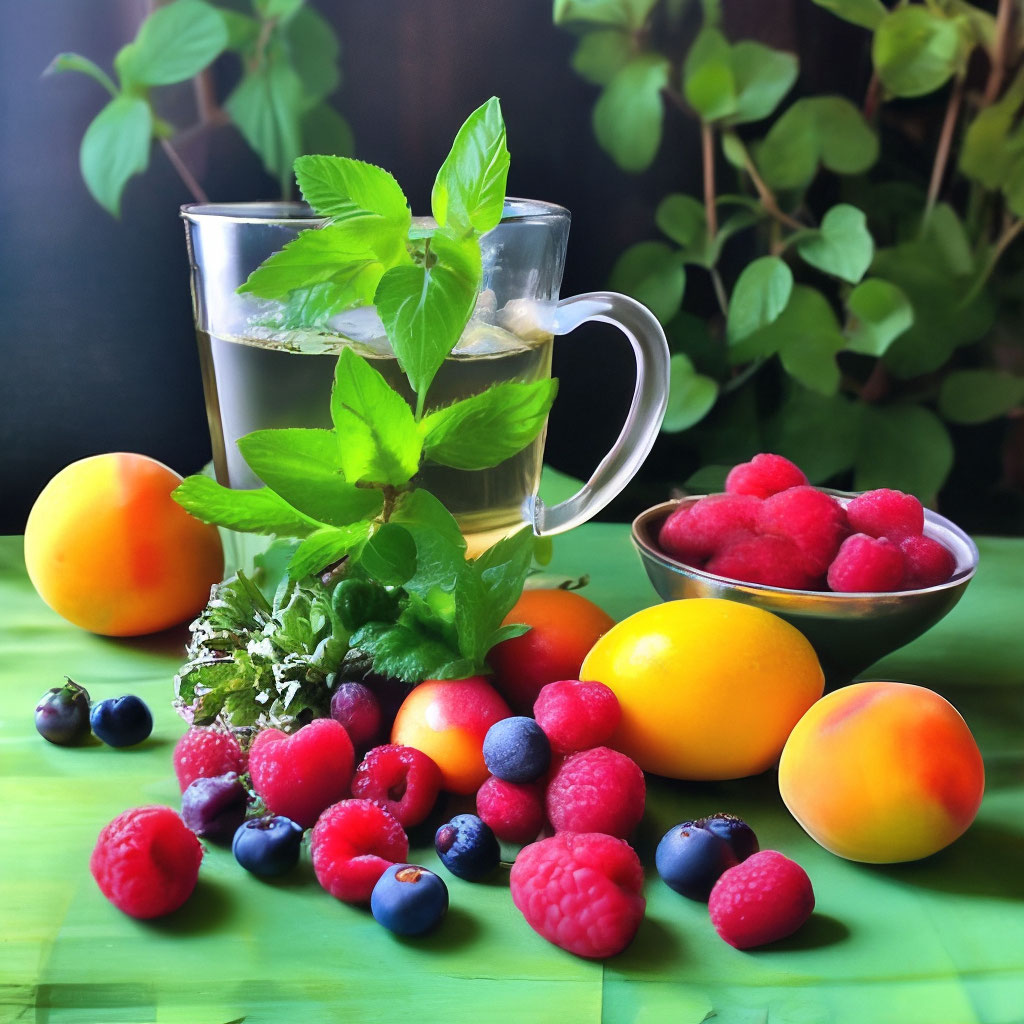 "Tea with mint and fruit" — image created in Shedevrum