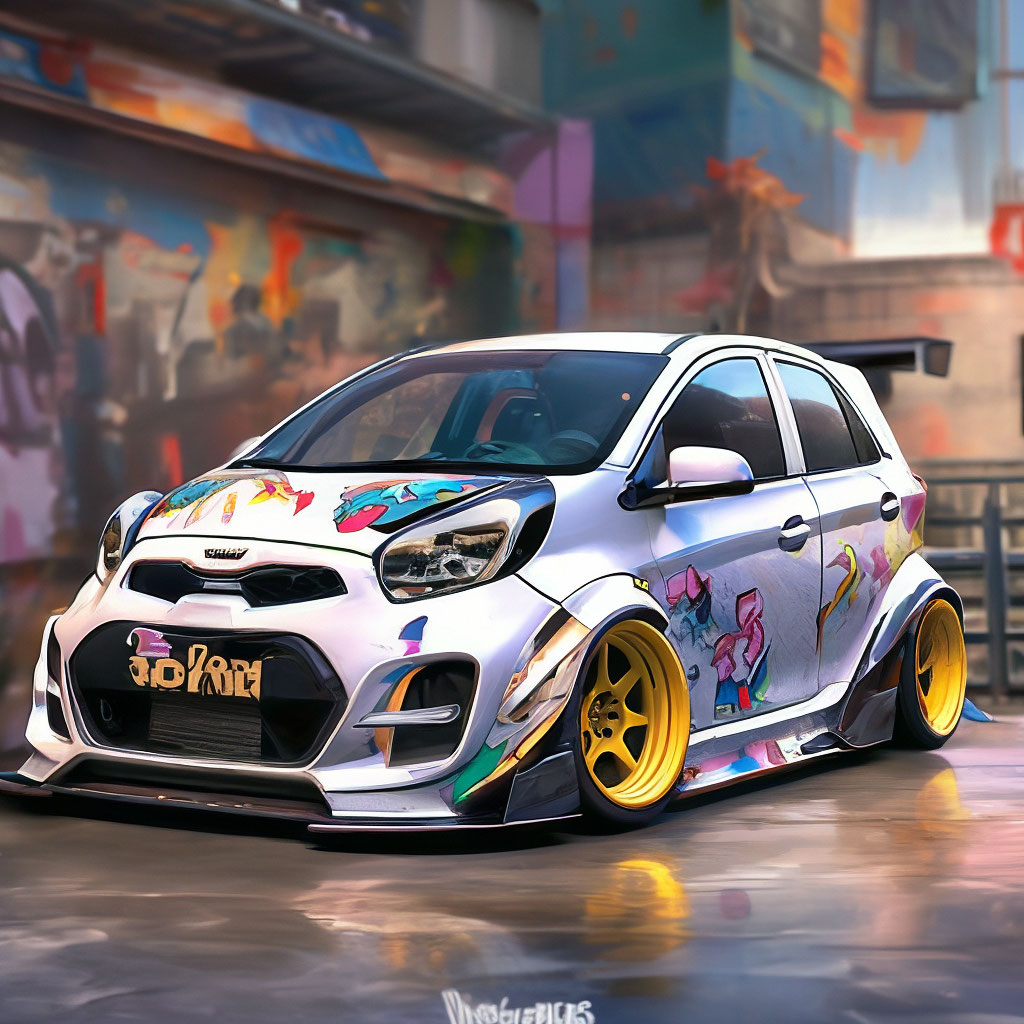 "White Kia picanto, rocket bunny body kit, butterfly airbrush" — image ...