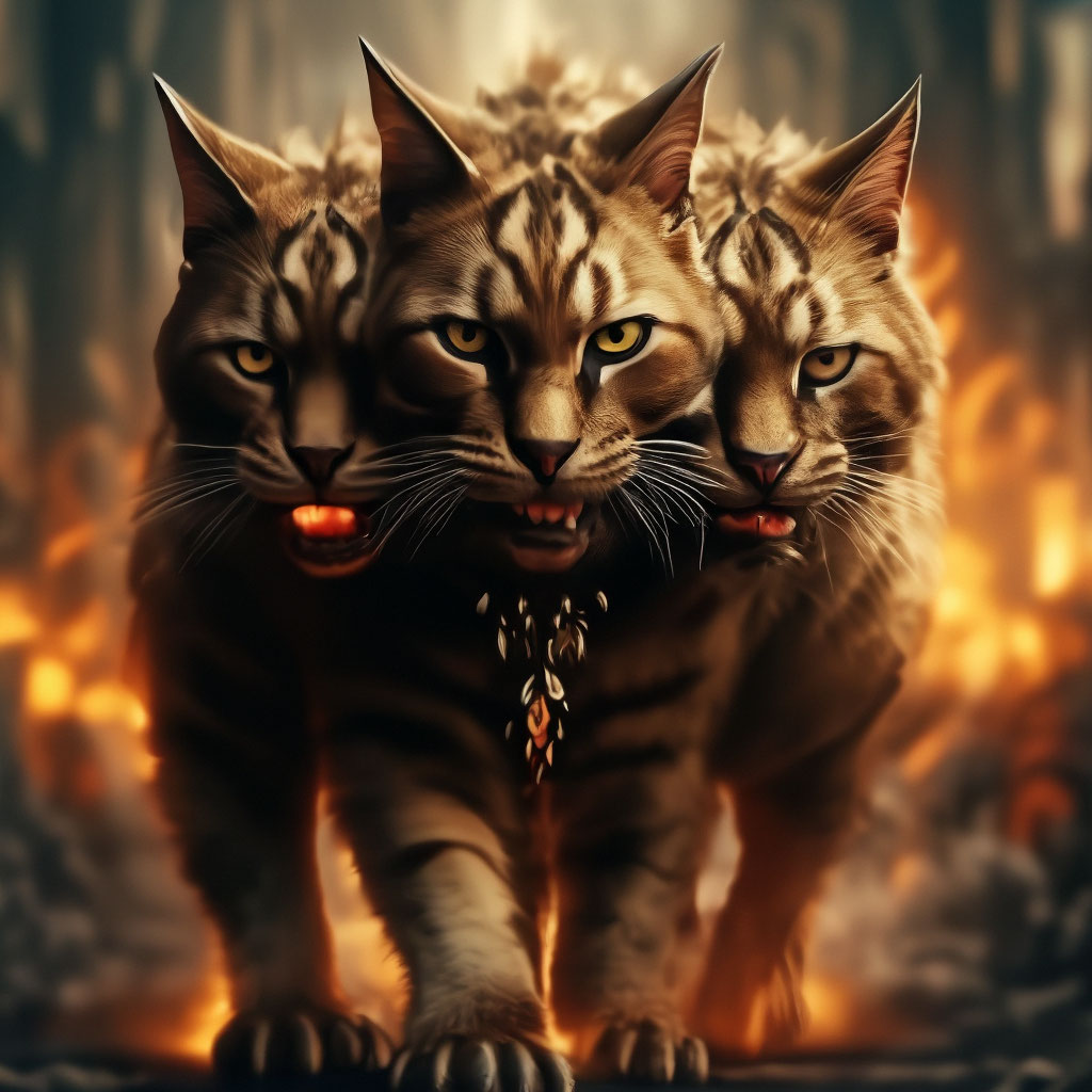 "A cat in the form of a cerberus" — image created in Shedevrum