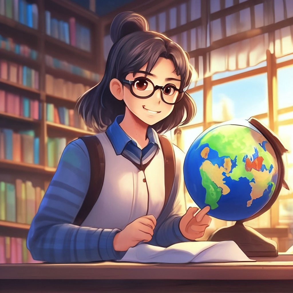 "Anime young teacher with glasses and gathered hair, in a sweater. He ...