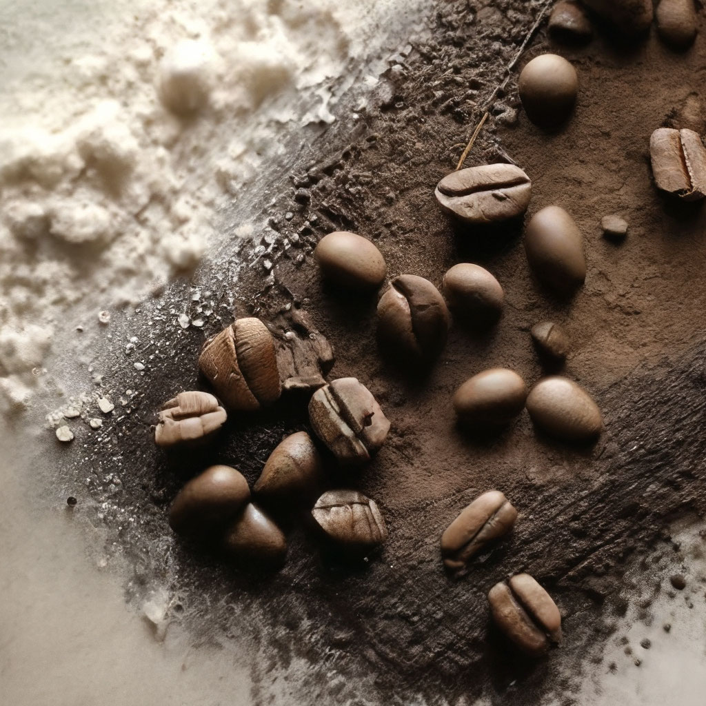 "Pictorial drawing, wet watercolor layered, coffee grounds on parchment ...